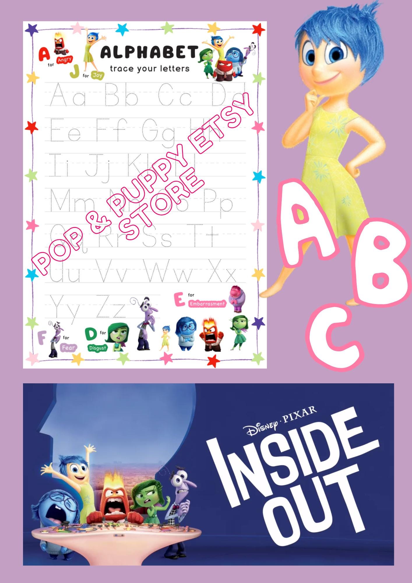 Kids A4 Printable Inside Out Alphabet Tracing Worksheet | Letter ...