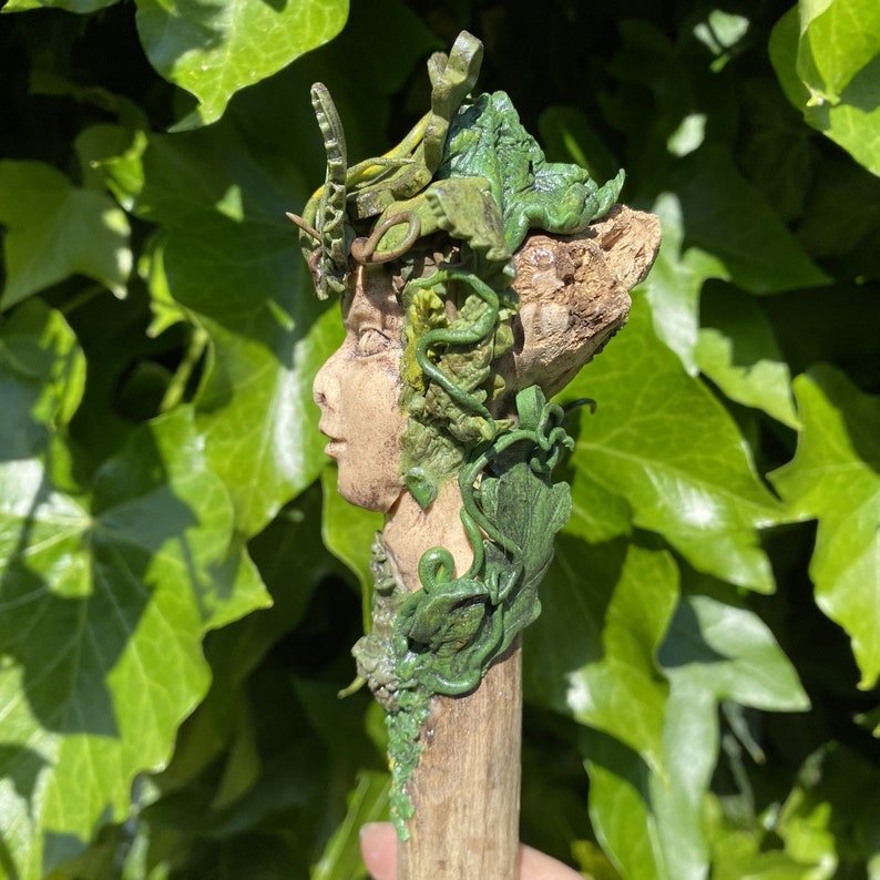Hand Sculpted Celtic Forest Goddess Talking Stick Wand Ideal for Group ...