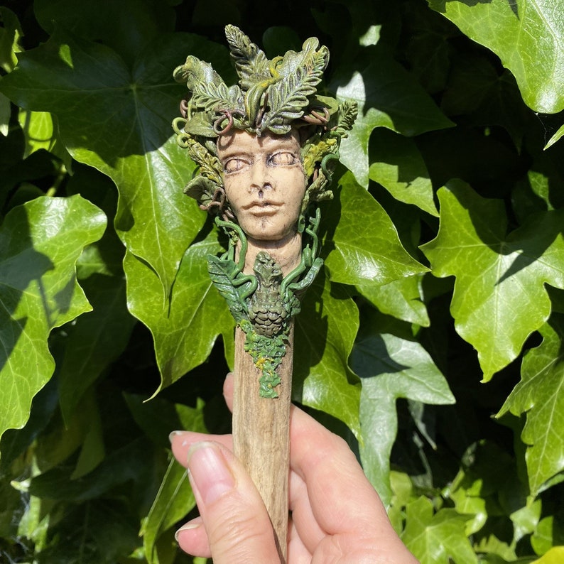 Hand Sculpted Celtic Forest Goddess Talking Stick Wand Ideal for Group ...