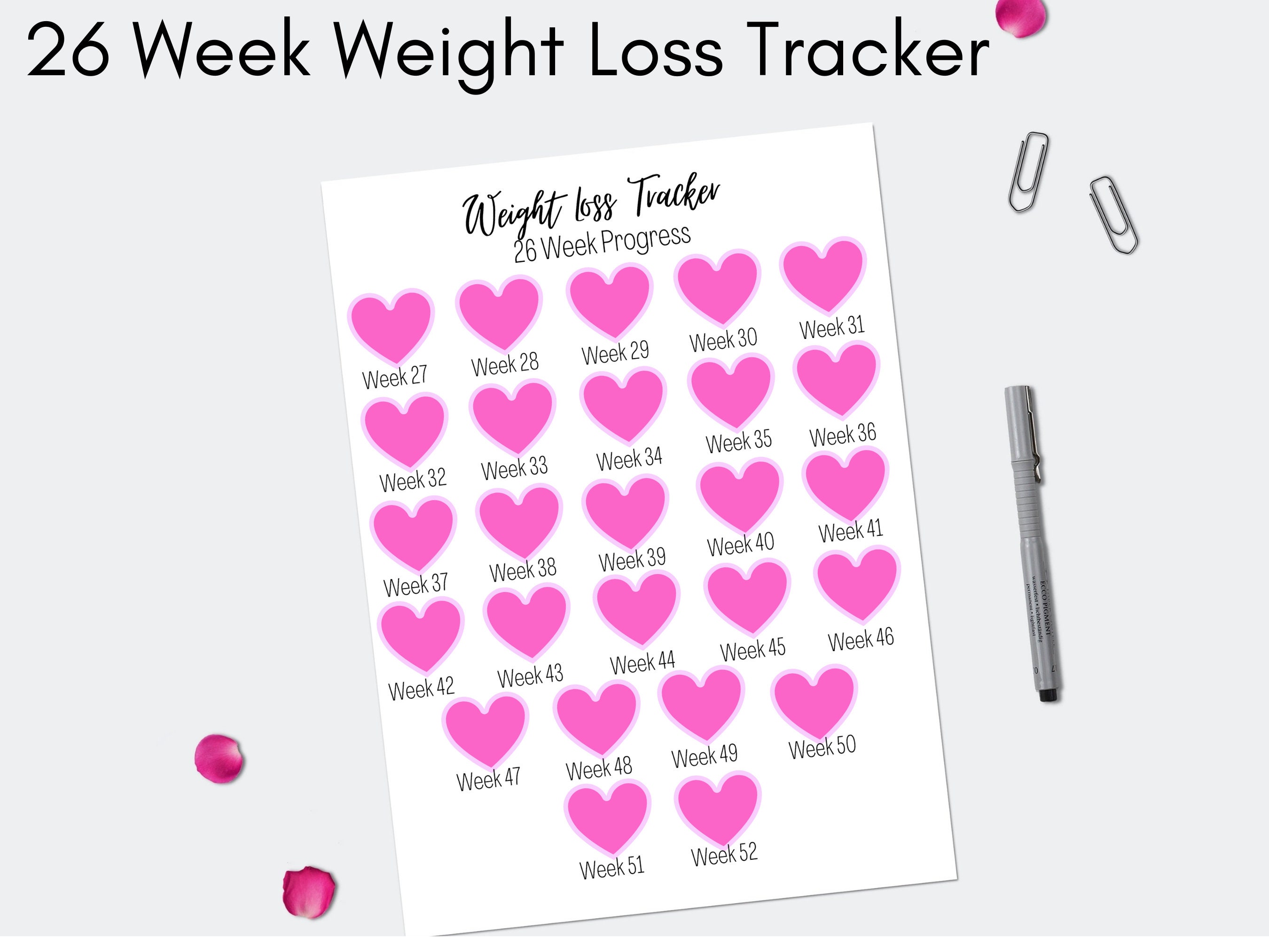Printable Weight Loss Tracker Week 27-52 Weekly Weigh-in - Etsy