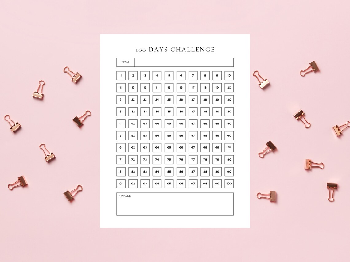 100 Days Challenge Printable PDF - Etsy