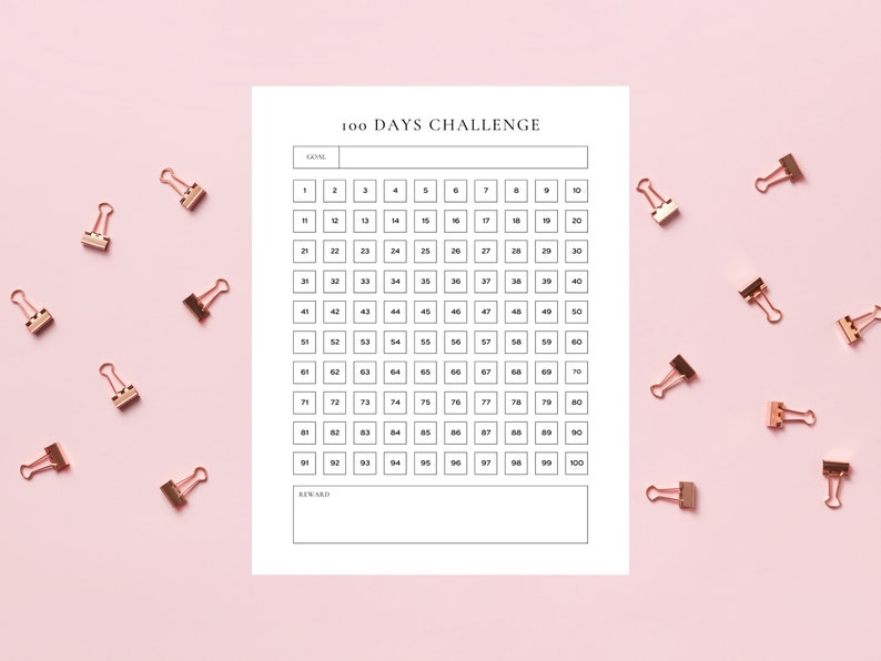 100 Days Challenge Printable PDF - Etsy