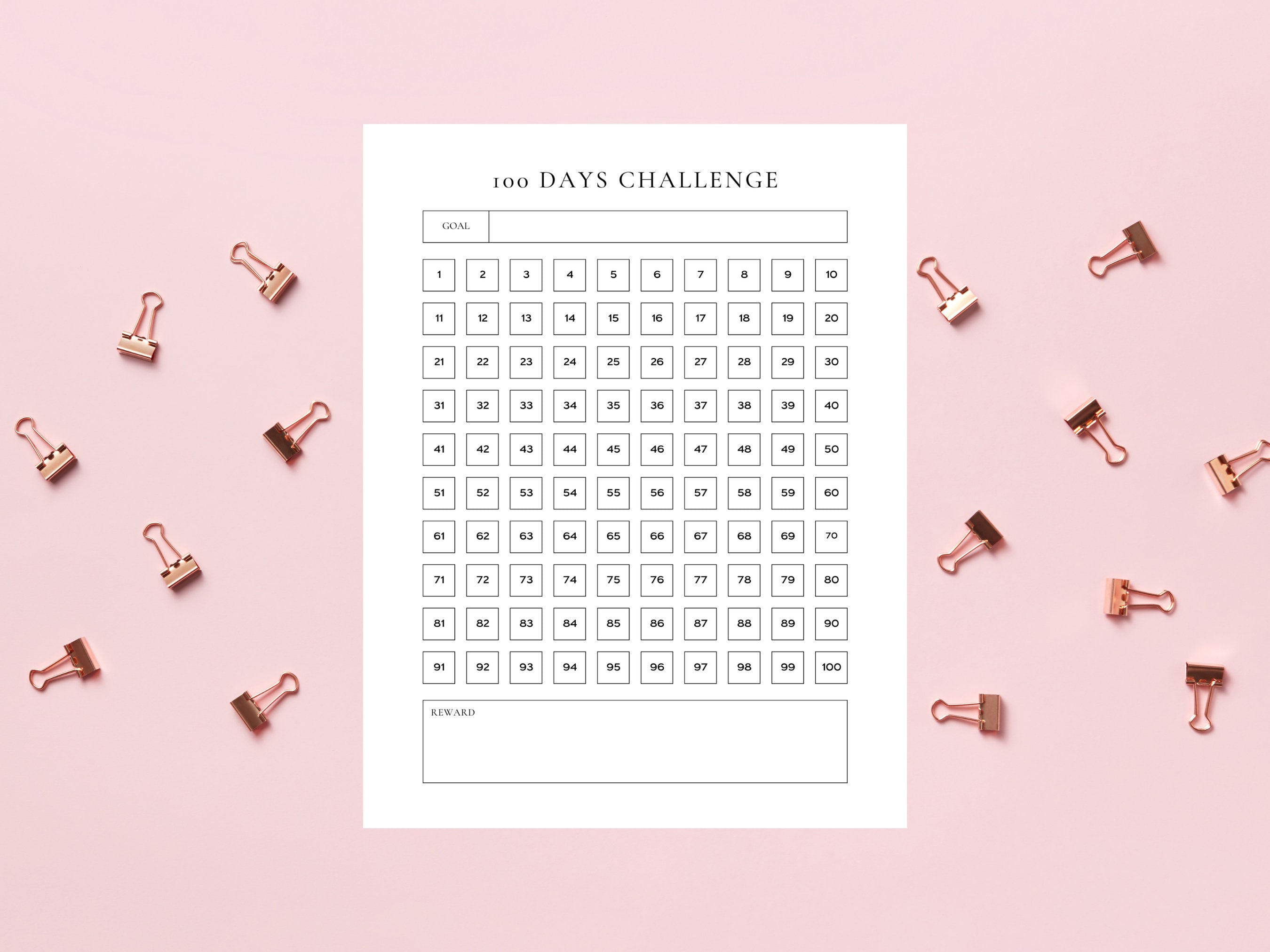 100 Days Challenge Printable PDF - Etsy