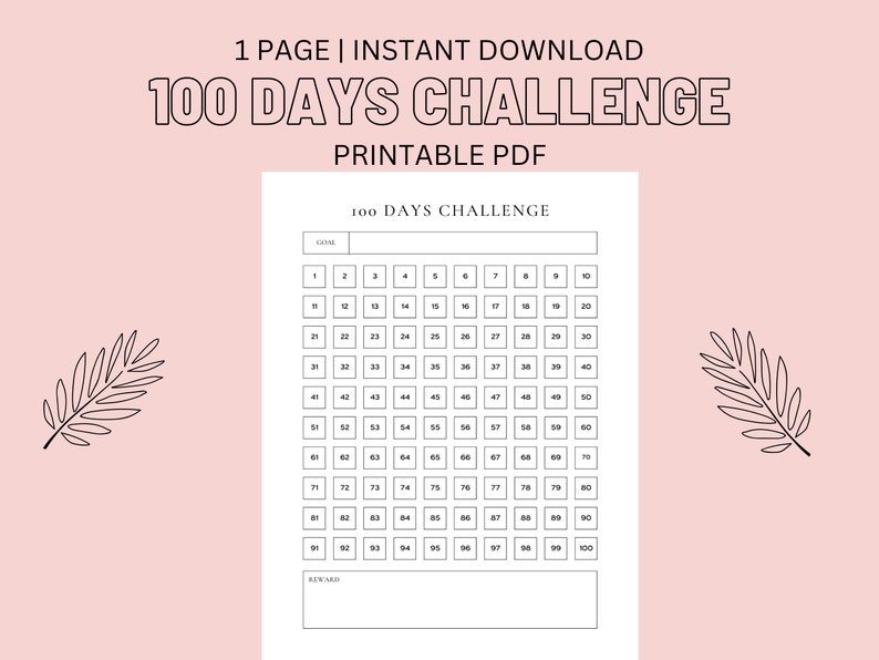 100 Days Challenge | Printable PDF - Etsy