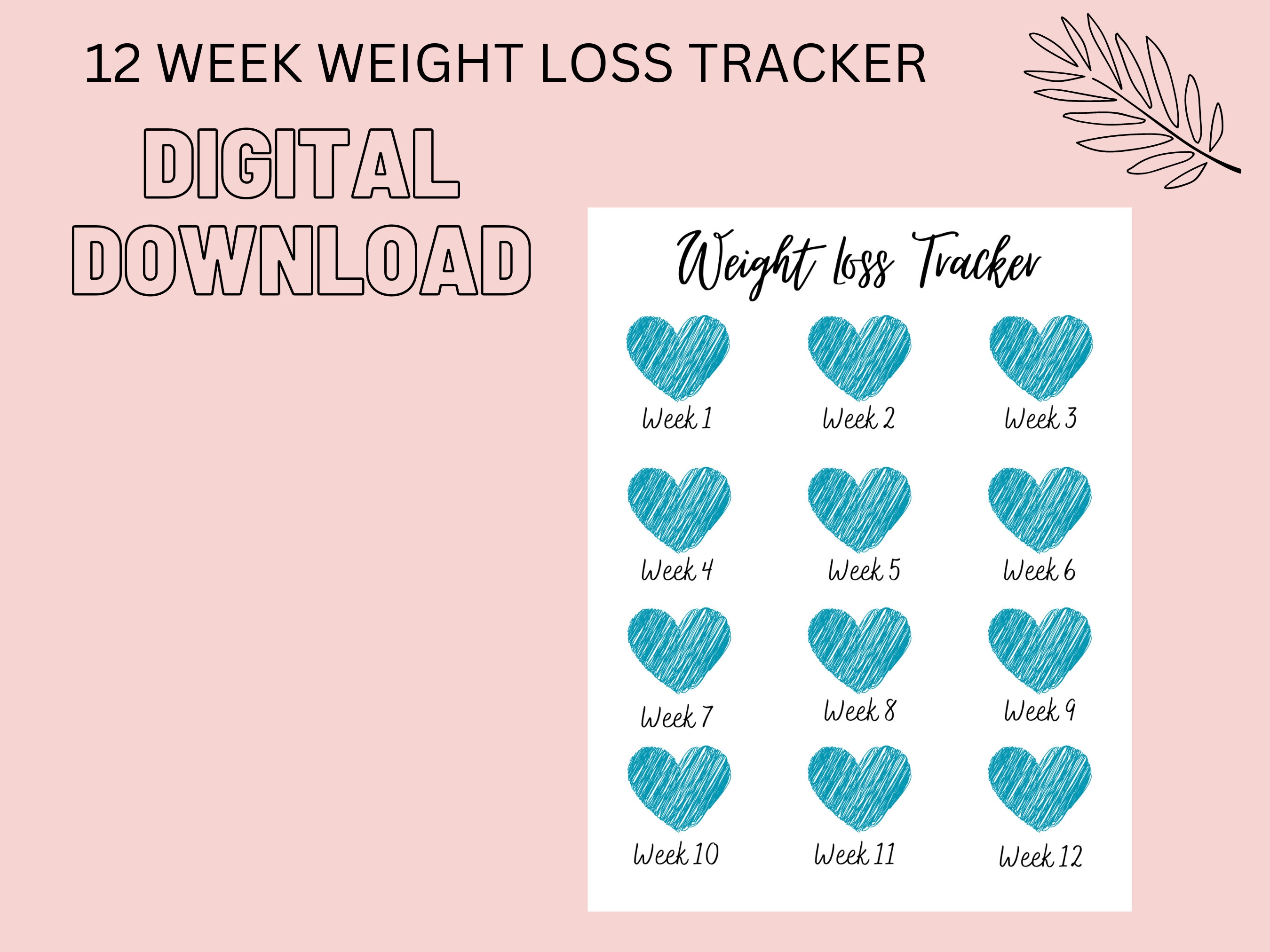 12 Week Weight Loss Tracker Printable Weigh-in Tracker Turquoise - Etsy