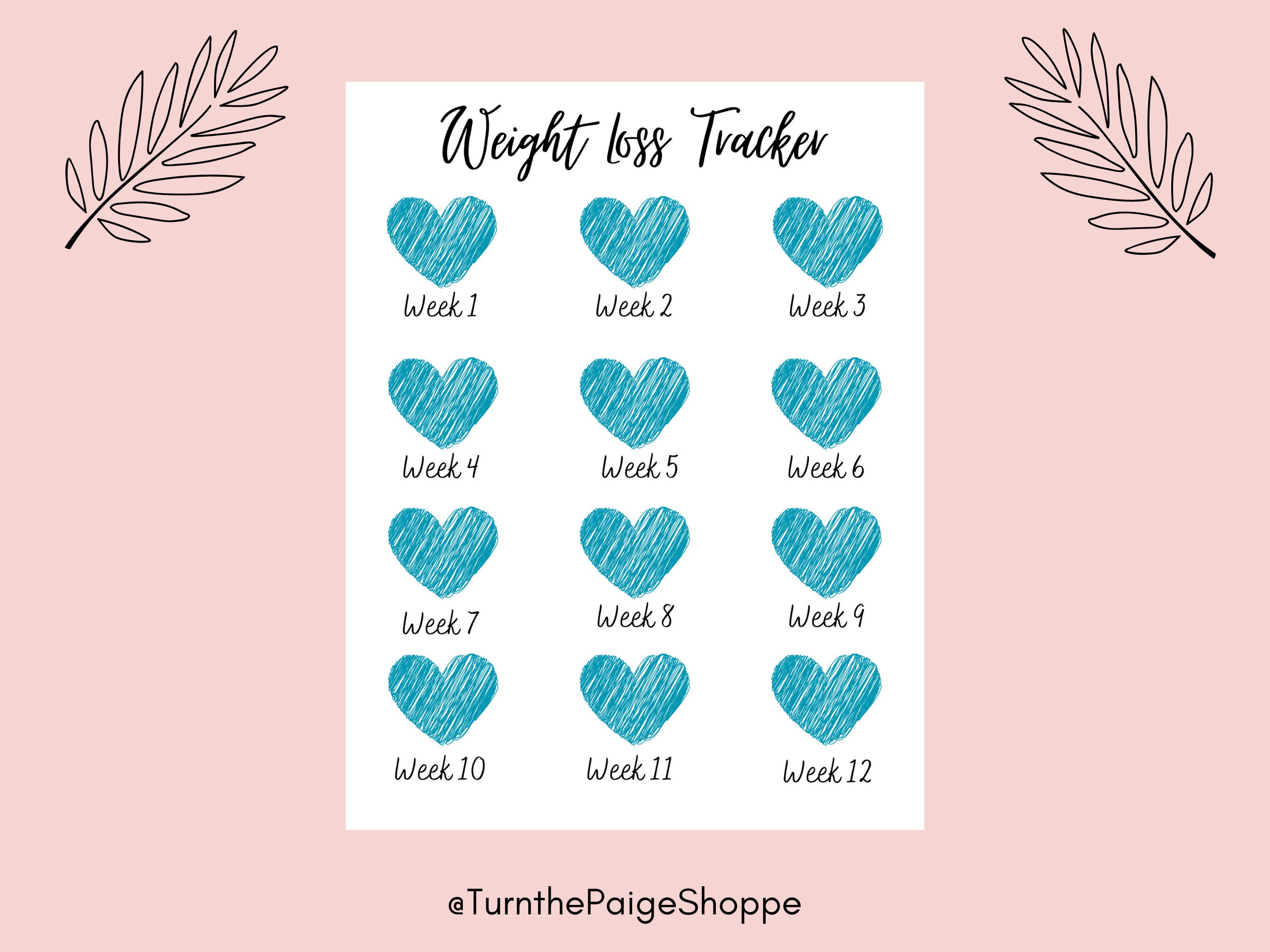 12 Week Weight Loss Tracker Printable Weigh-in Tracker Turquoise - Etsy