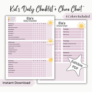 Editable Kid's Daily Checklist + Weekly Chore Chart - Etsy