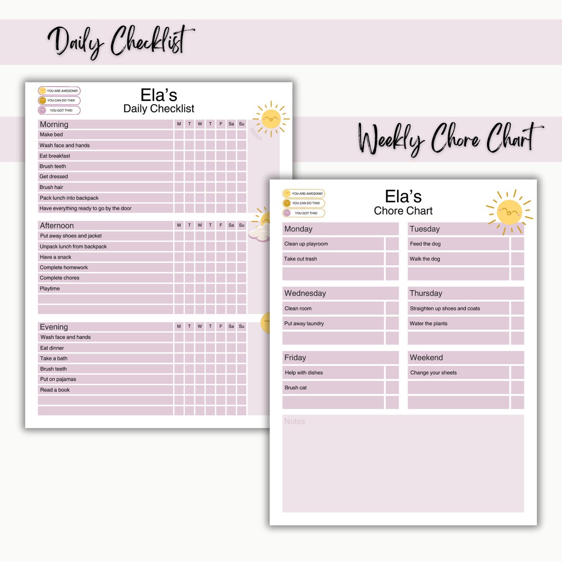 Editable Kid's Daily Checklist Weekly Chore Chart - Etsy