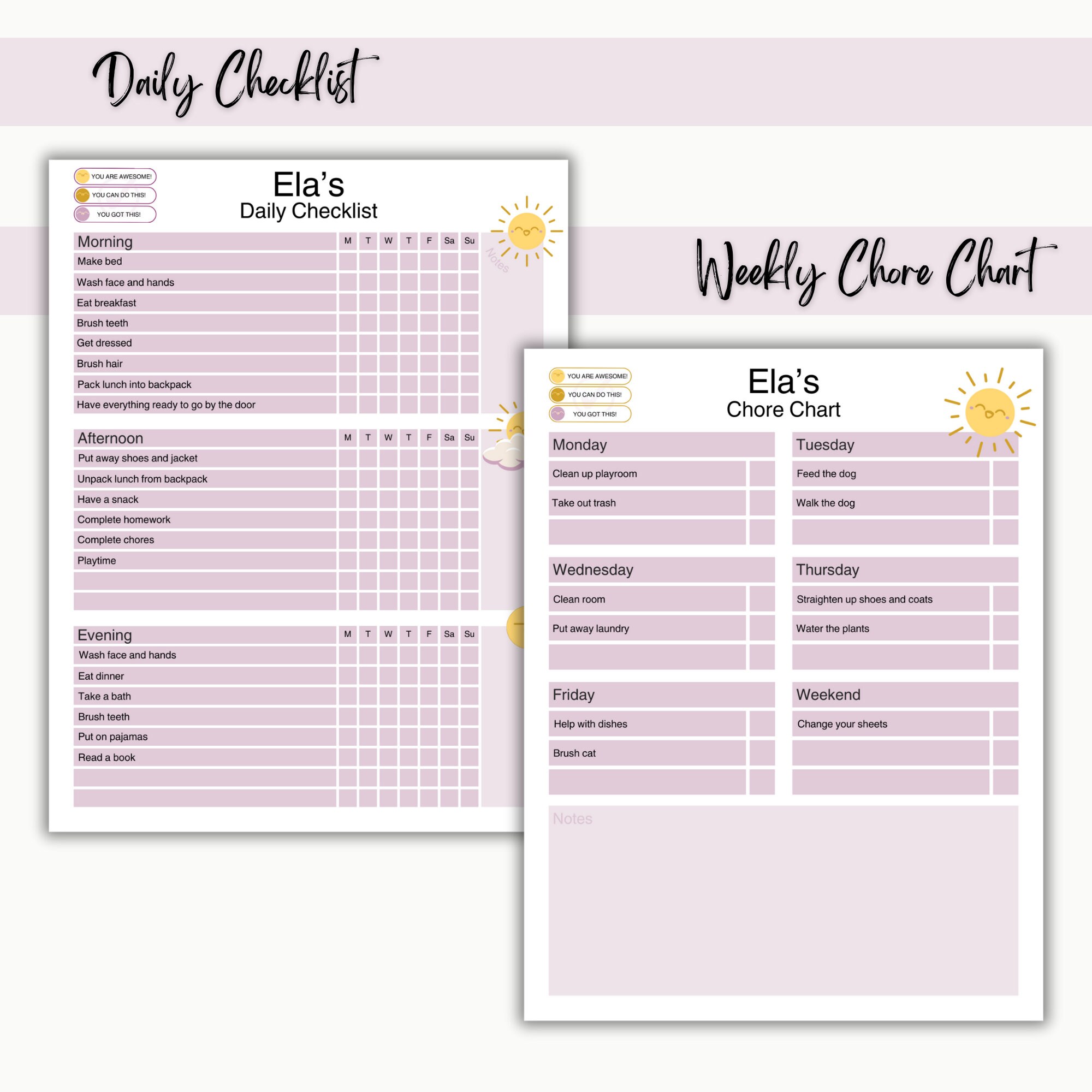 Editable Kid's Daily Checklist + Weekly Chore Chart - Etsy