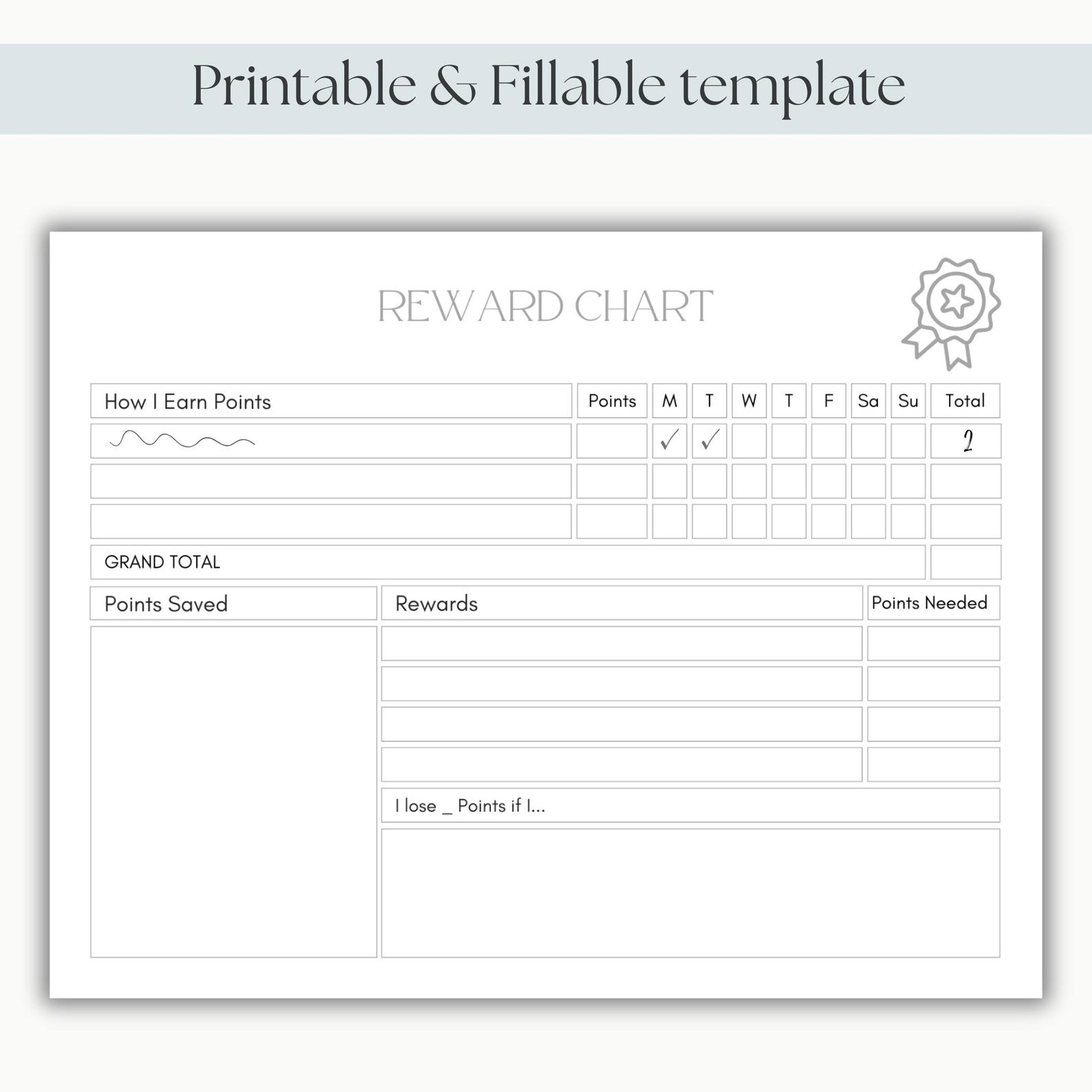 Reward Chart | Build Healthy Habits | Printable & Fillable - Etsy