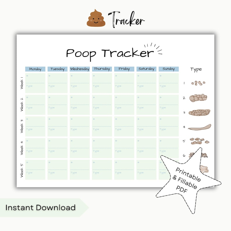 Poop Tracker | Printable & Fillable - Etsy