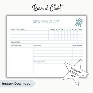 Reward Chart | Build Healthy Habits | Printable & Fillable - Etsy