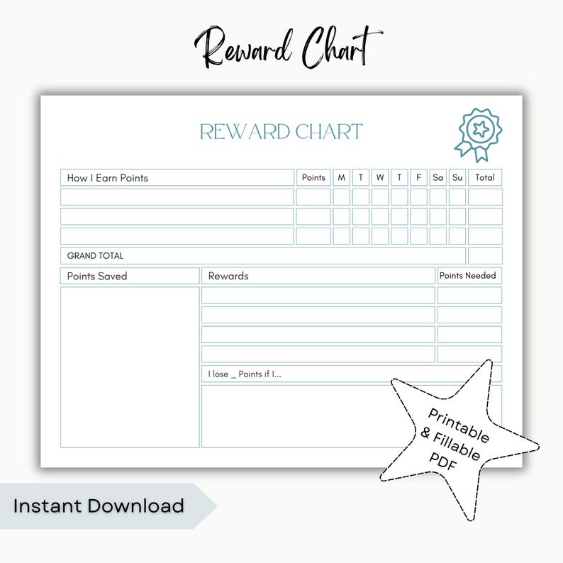 Reward Chart | Build Healthy Habits | Printable & Fillable - Etsy
