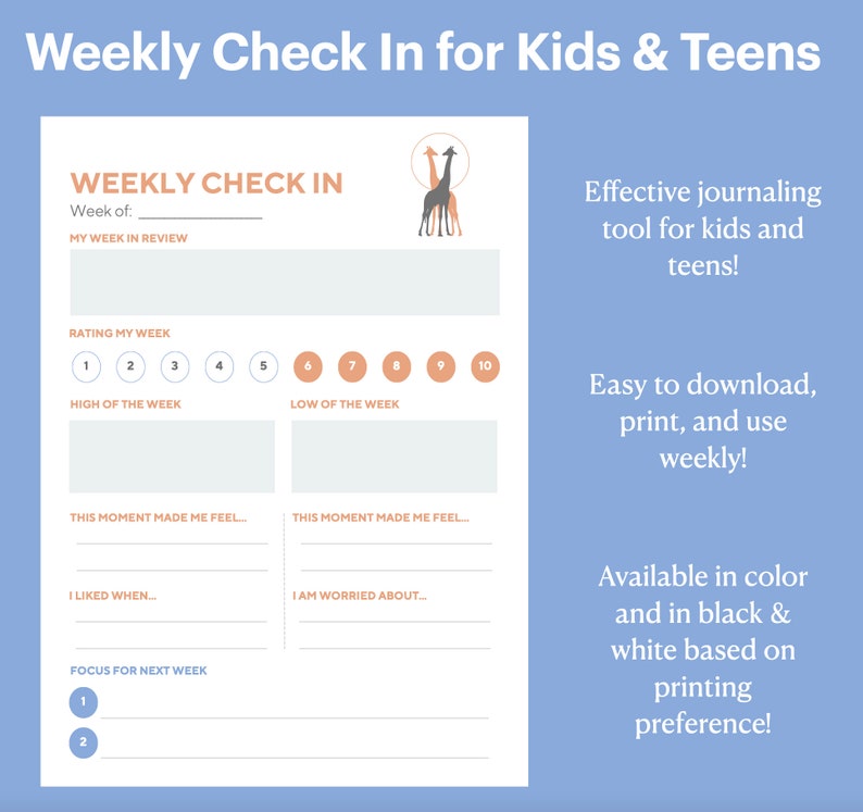 Weekly Check in for Kids & Teens | Journaling Tool for Students and ...