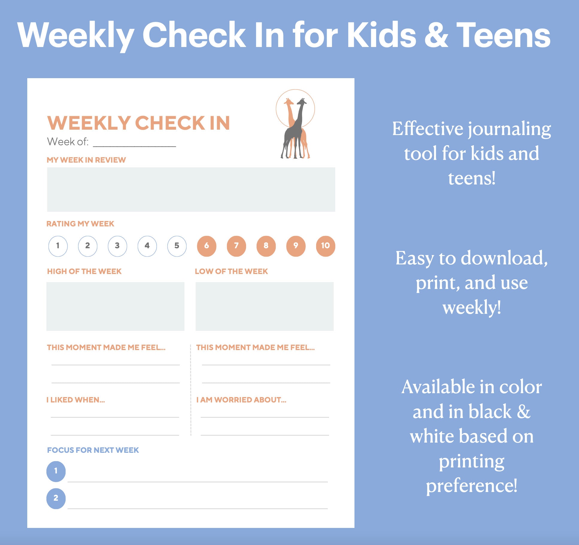 Weekly Check in for Kids & Teens | Journaling Tool for Students and ...