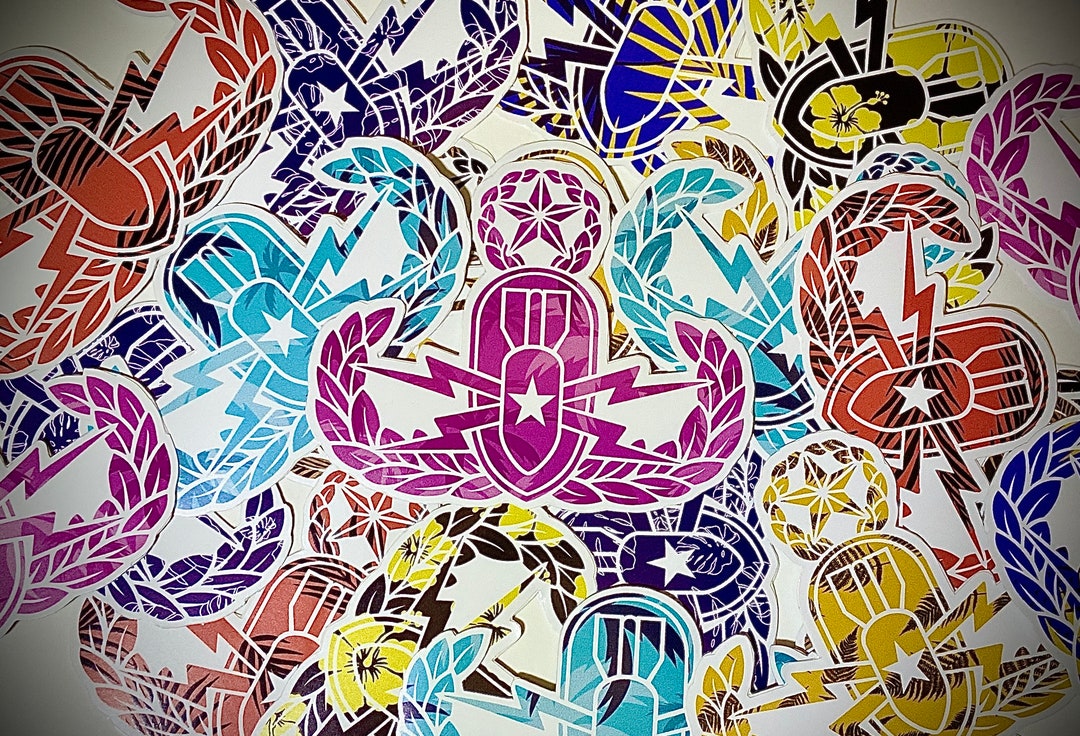 Hawaiian Print Colorful EOD Badge Stickers | Master Badge | Senior ...