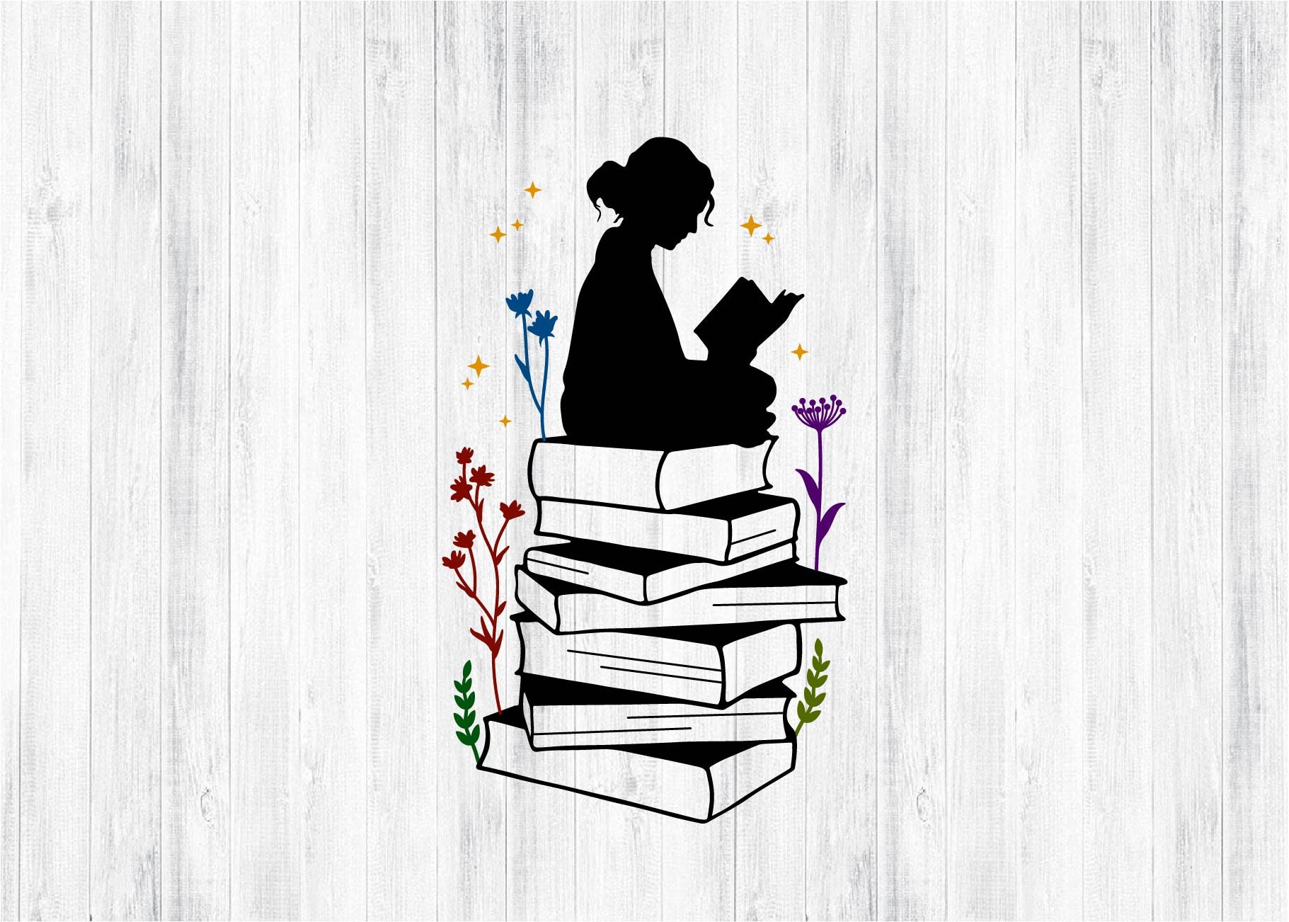 Girl Reading SVG PNG for Scrapbook Cricut and Silhouette, Girl Book ...