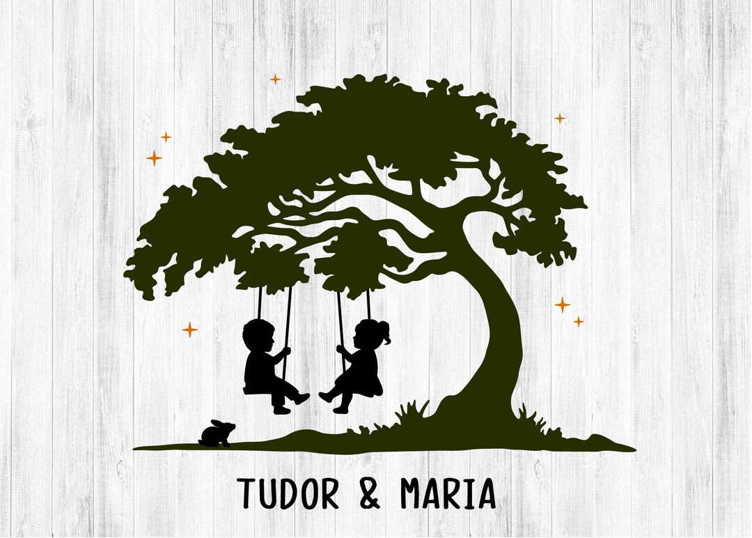 Hermano y hermana en un columpio Svg, Swing Tree Svg, Hermanos Swing ...