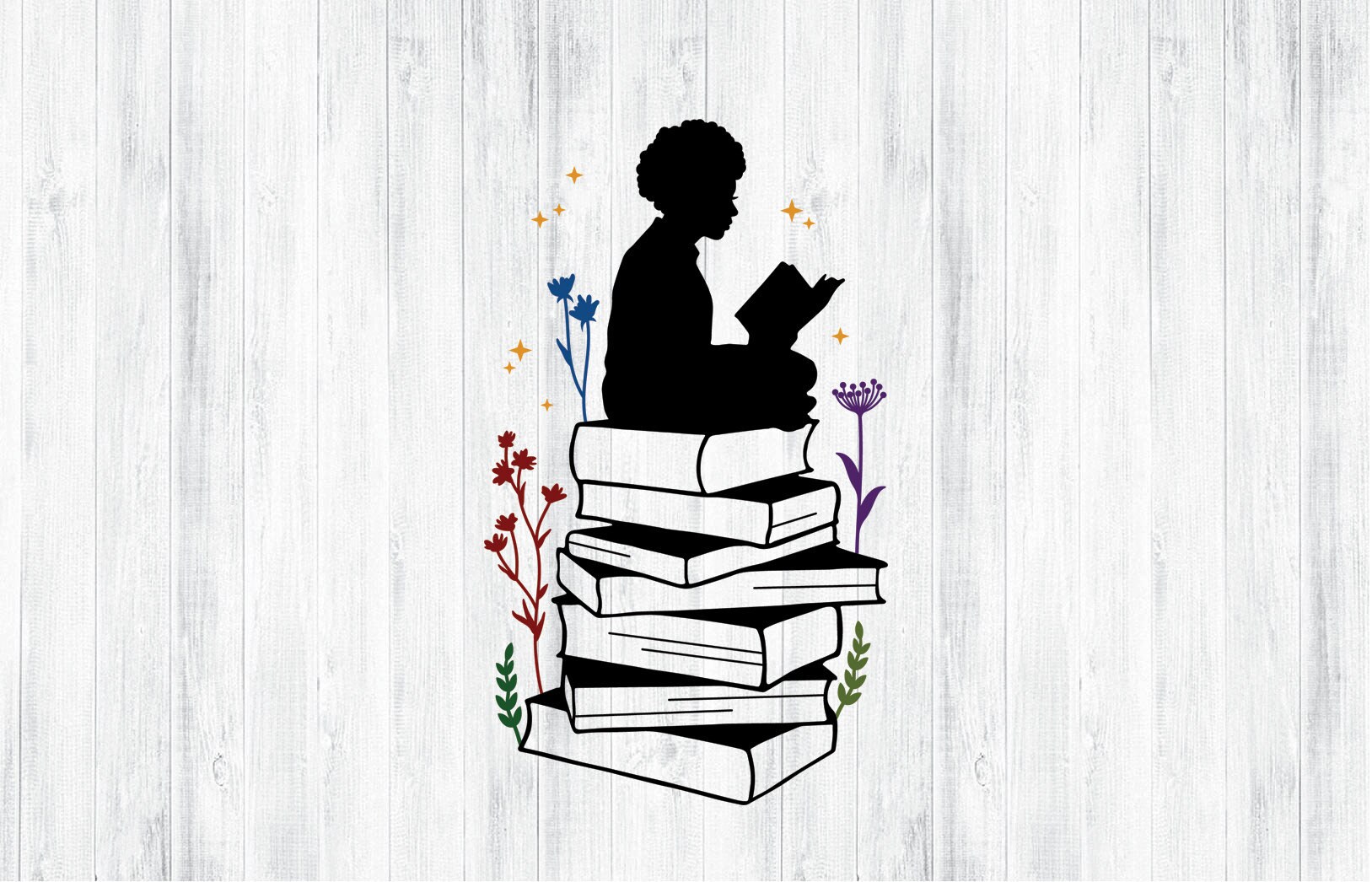 Beautiful Black Woman Reading SVG PNG, Book Lover Svg, Girl Reading Svg ...