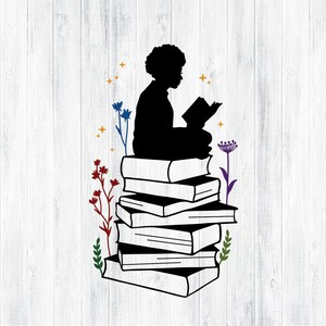 Beautiful Black Woman Reading SVG PNG, Book Lover Svg, Girl Reading Svg ...