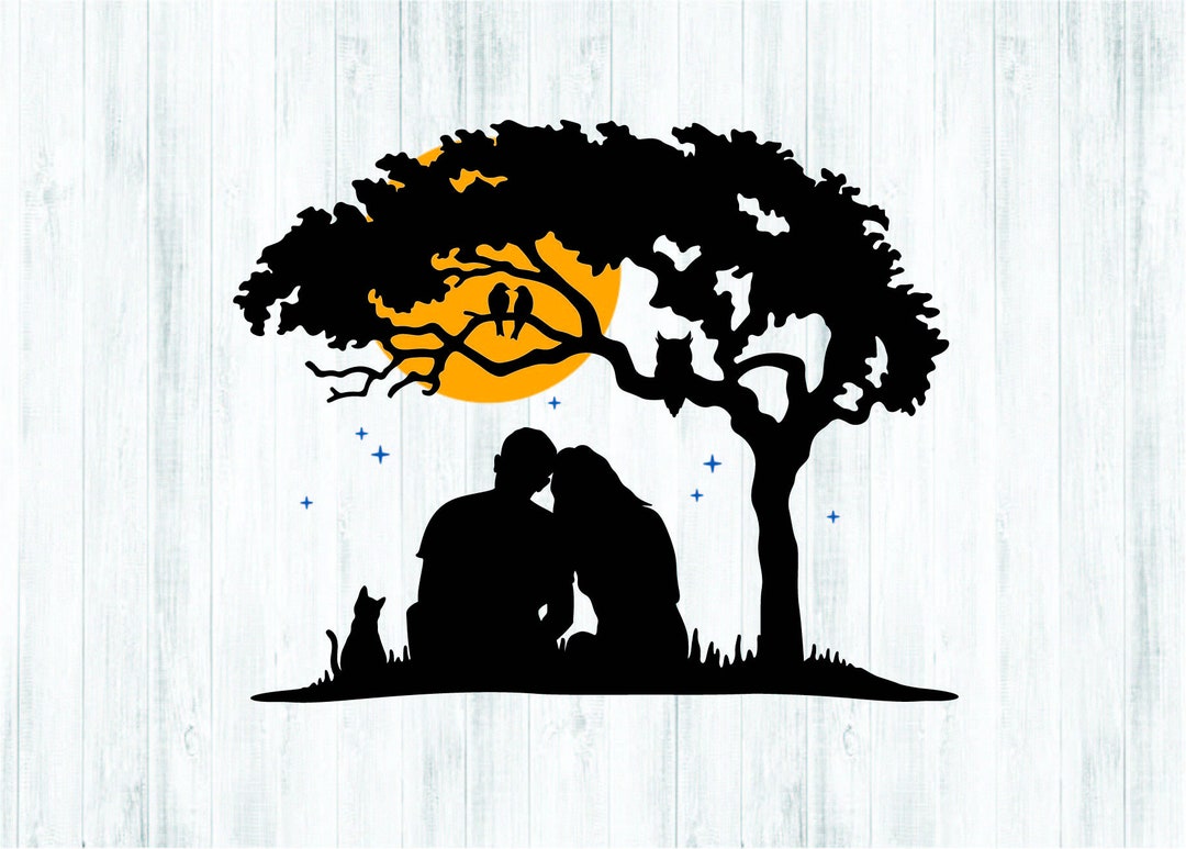 Couple Under the Tree SVG PNG for Cricut and Silhouette, Couple Clipart ...