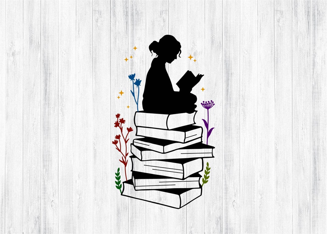 Girl Reading SVG PNG for Scrapbook Cricut and Silhouette, Girl Book ...
