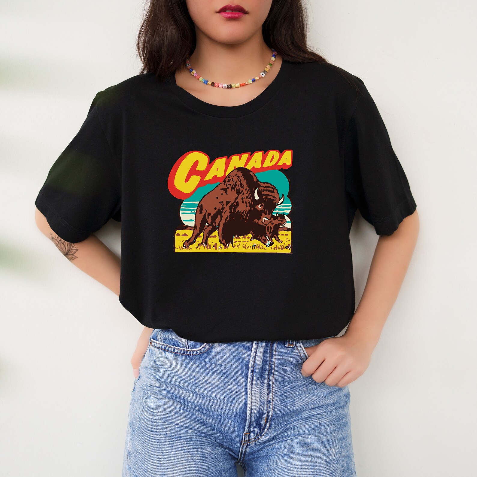 Retro Canada Buffalo T-shirt Graphic: Vintage Travel Poster (PNG ...