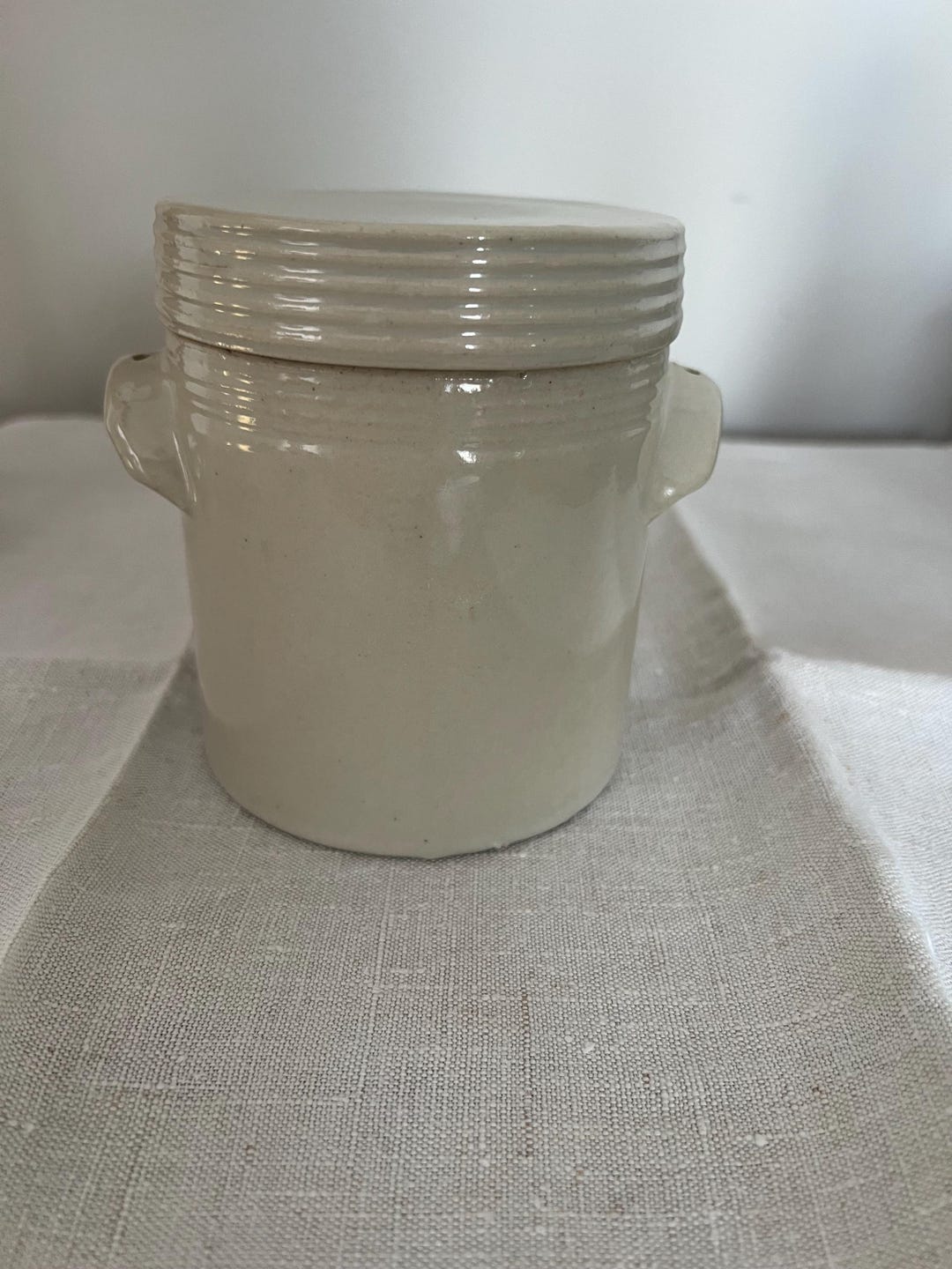 Antique French Handled Stoneware Crock With Lid - Etsy