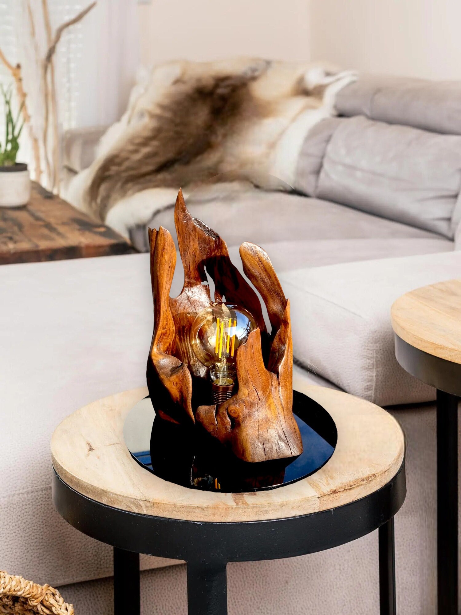 Handmade Designer Lamp Solid Oak Vintage Connected Bulb and - Etsy