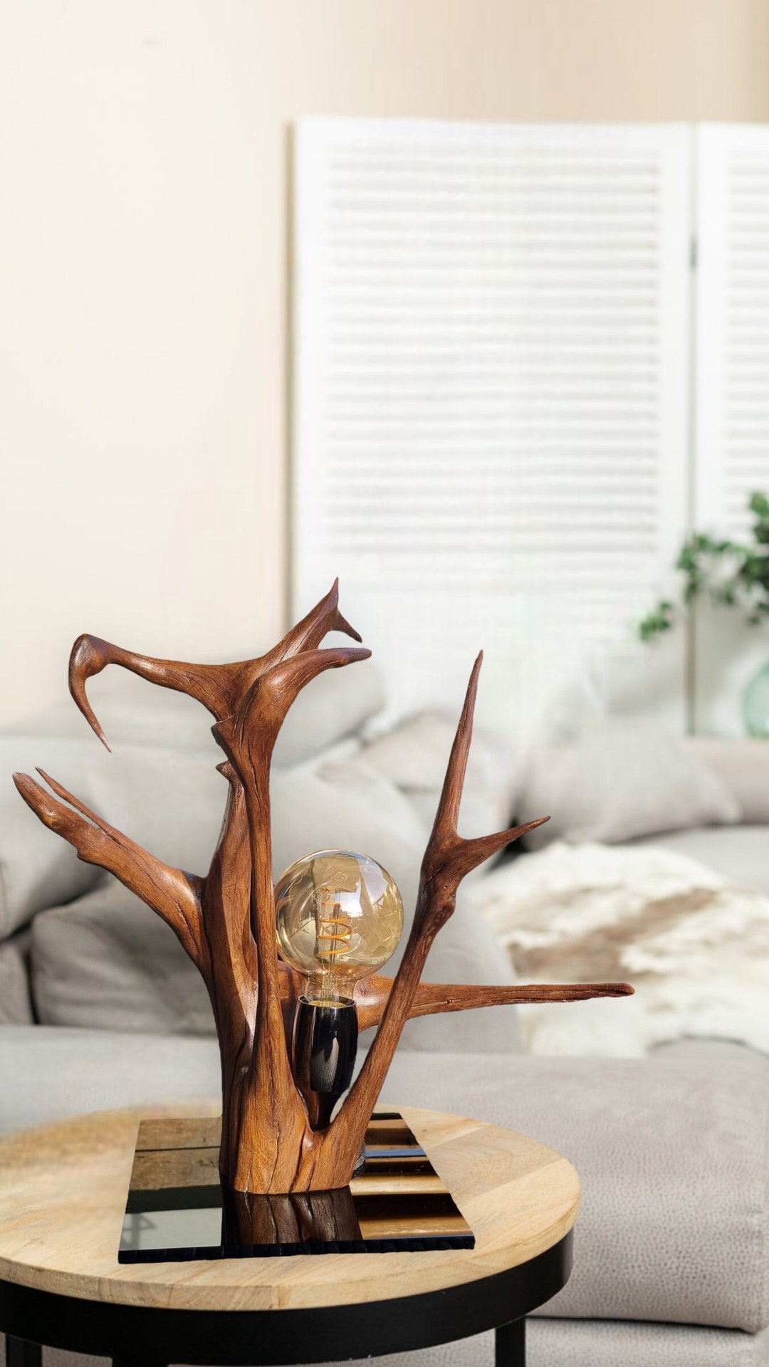 Handmade Designer Lamp, Solid Oak, Vintage Bulb and Acrylic Stand ...