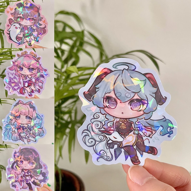 Holographic Genshin Impact Vinyl Stickers Ganyu Hu Tao Raiden - Etsy