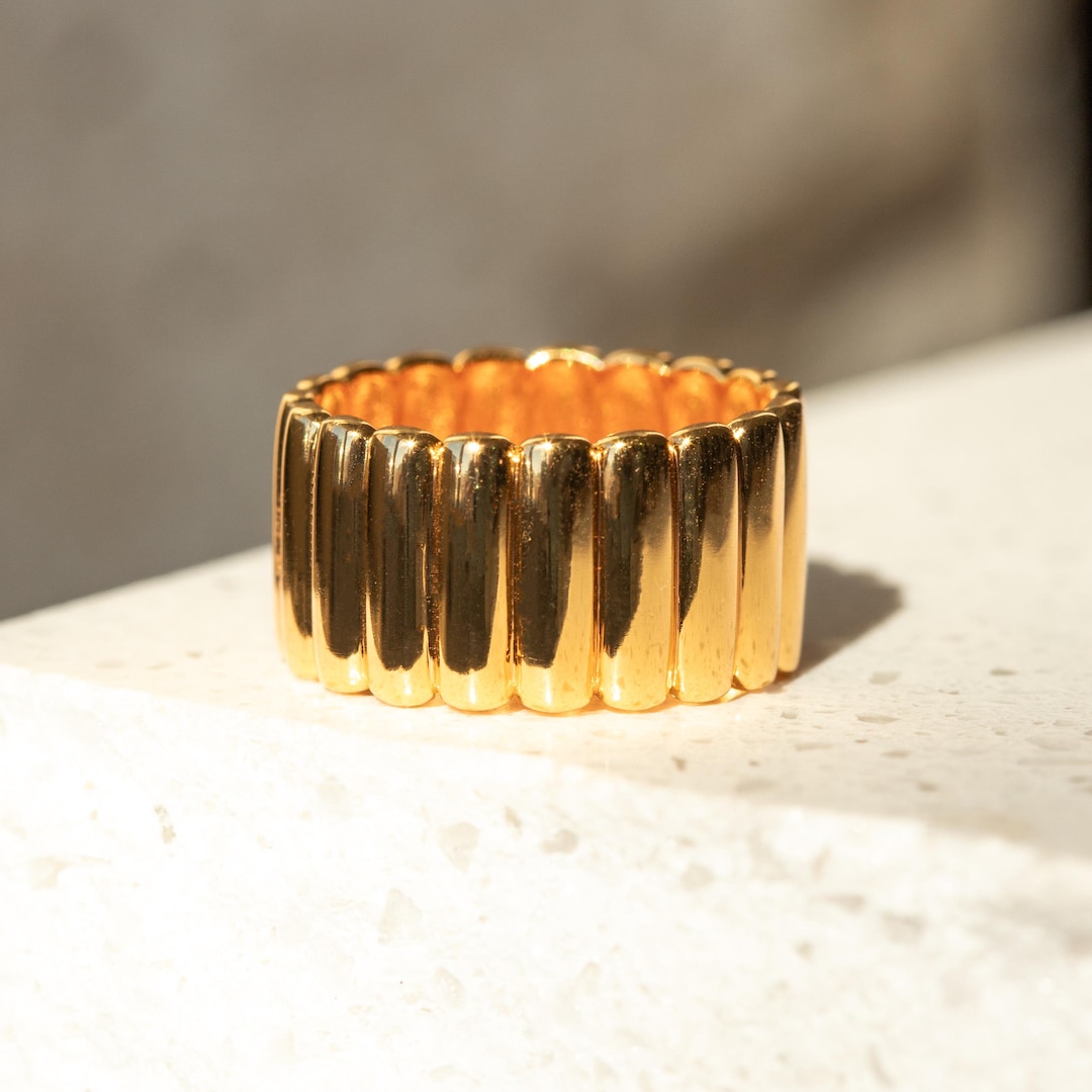 Fluted Cigar Ring • 18K Gold Vermeil or Sterling Silver • Thick Band ...