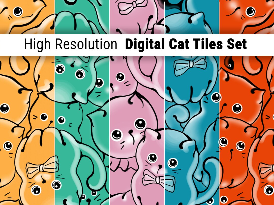 Seamless Digital Pattern Digital Cat Tiles Set Kitten Digital Tiles ...