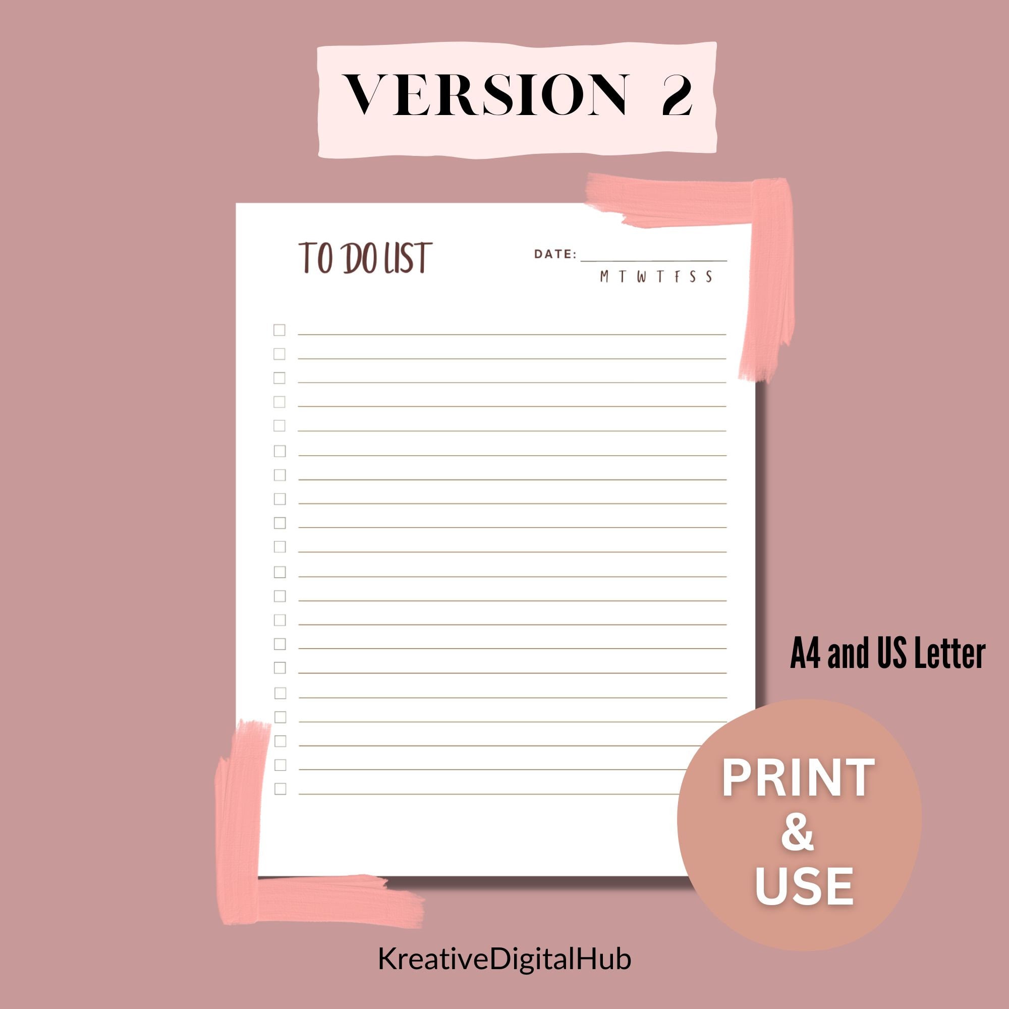 Printable to Do List Minimal Daily Weekly Checklist - Etsy