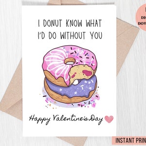 Donut Love Card | Valentines Printable Card | Cards for Him or Her ...