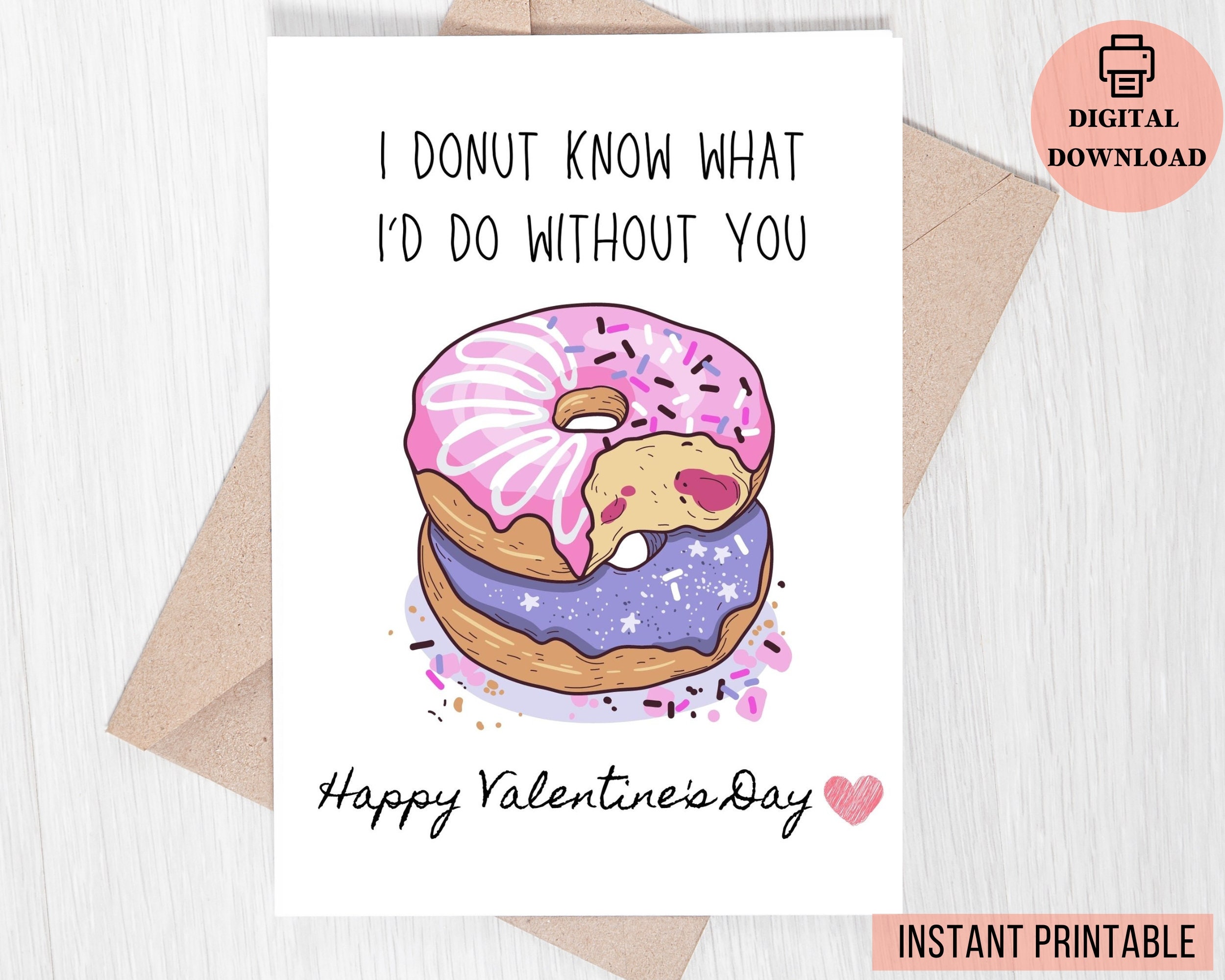 Donut Love Card | Valentines Printable Card | Cards for Him or Her ...
