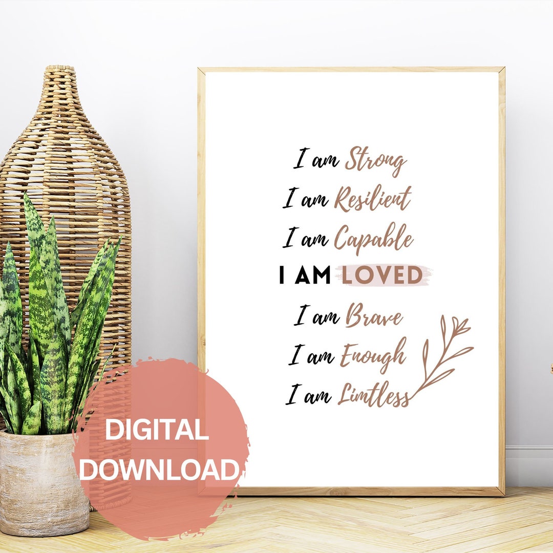 Positive Affirmation Self-love Digital Wall Art | Printable Positive ...
