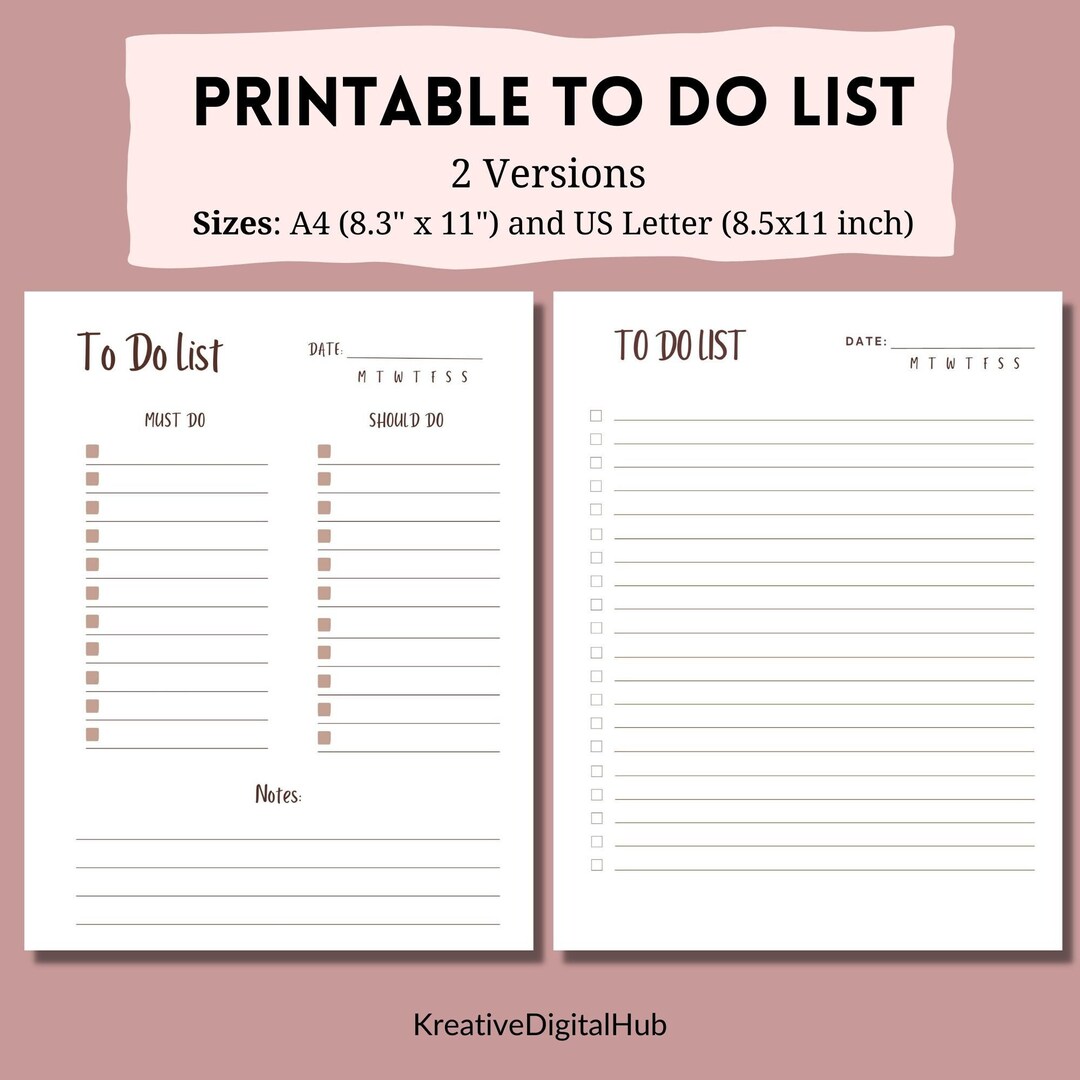 Printable to Do List Minimal | Daily, Weekly Checklist | Printable A4 ...
