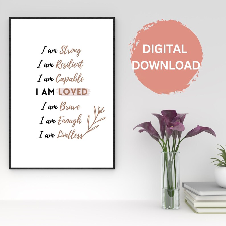 Positive Affirmation Self-love Digital Wall Art | Printable Positive ...