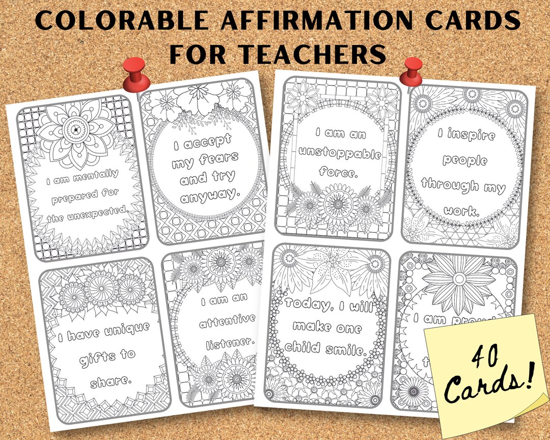 Affirmation Cards for Teachers Printable | Colorable Blessing Deck for ...