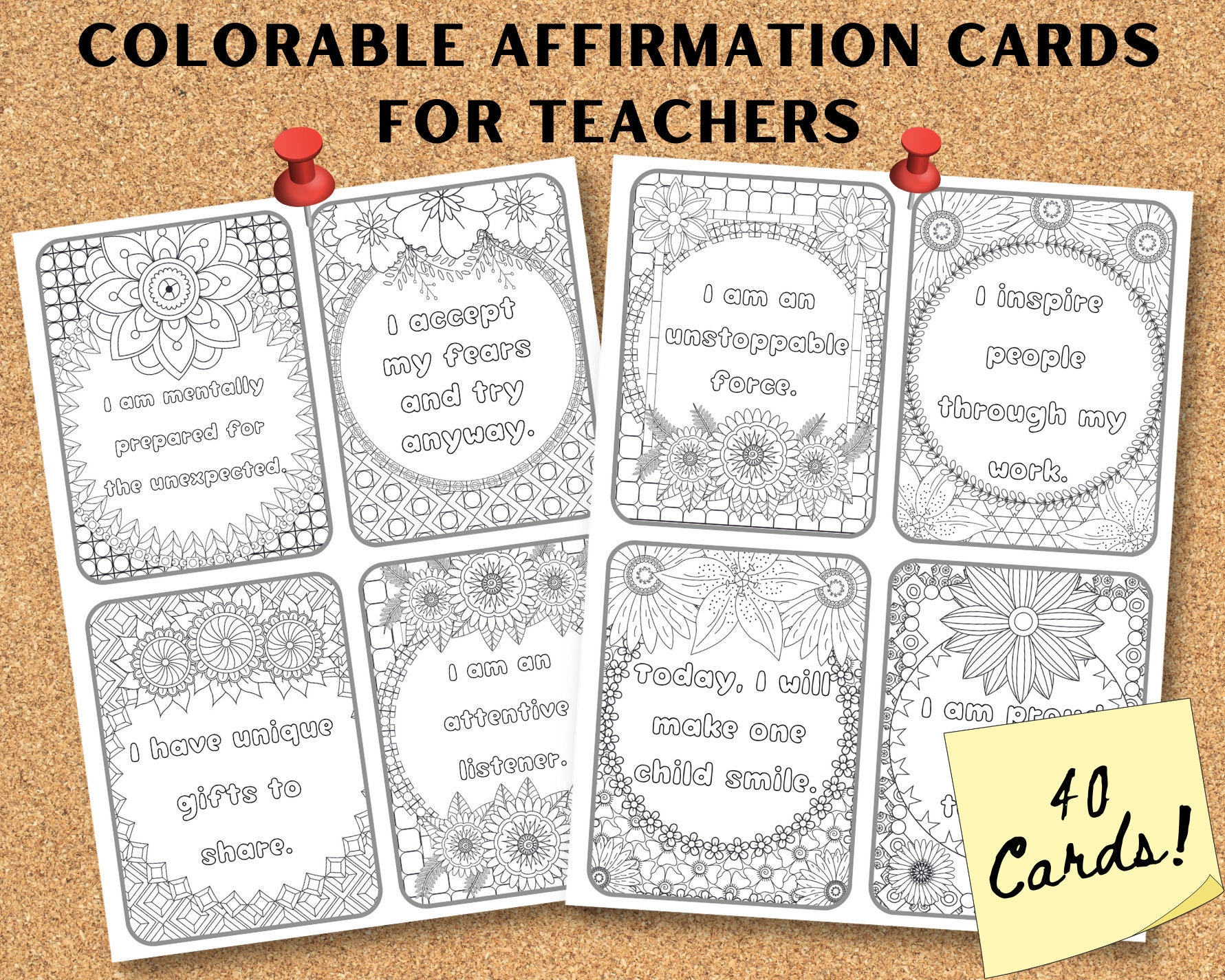 Affirmation Cards for Teachers Printable | Colorable Blessing Deck for ...