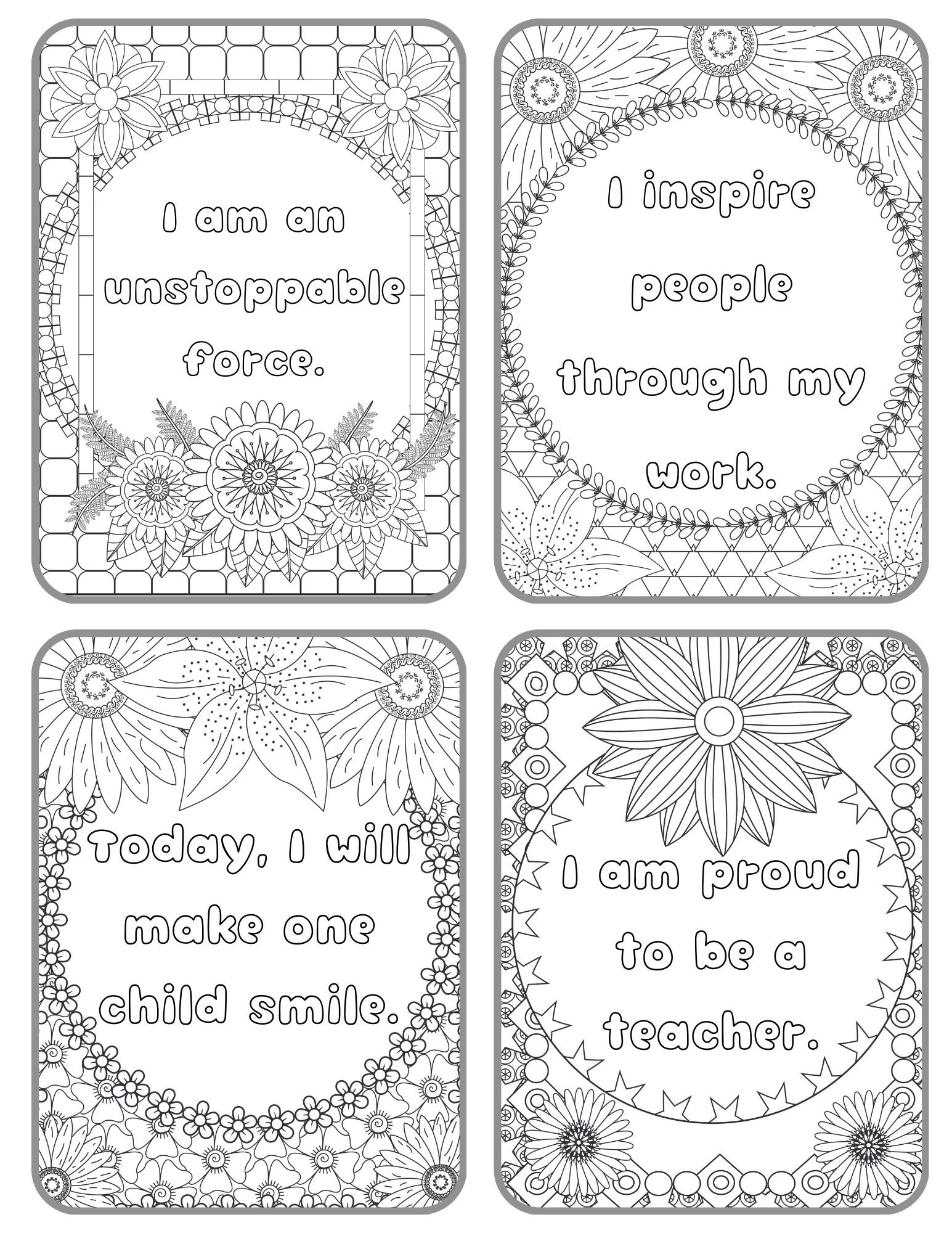 Affirmation Cards for Teachers Printable | Colorable Blessing Deck for ...