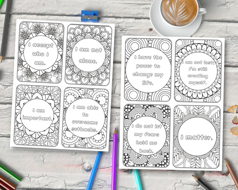 Printable Encouragement Cards for Girls / Colorable Daily Affirmation ...