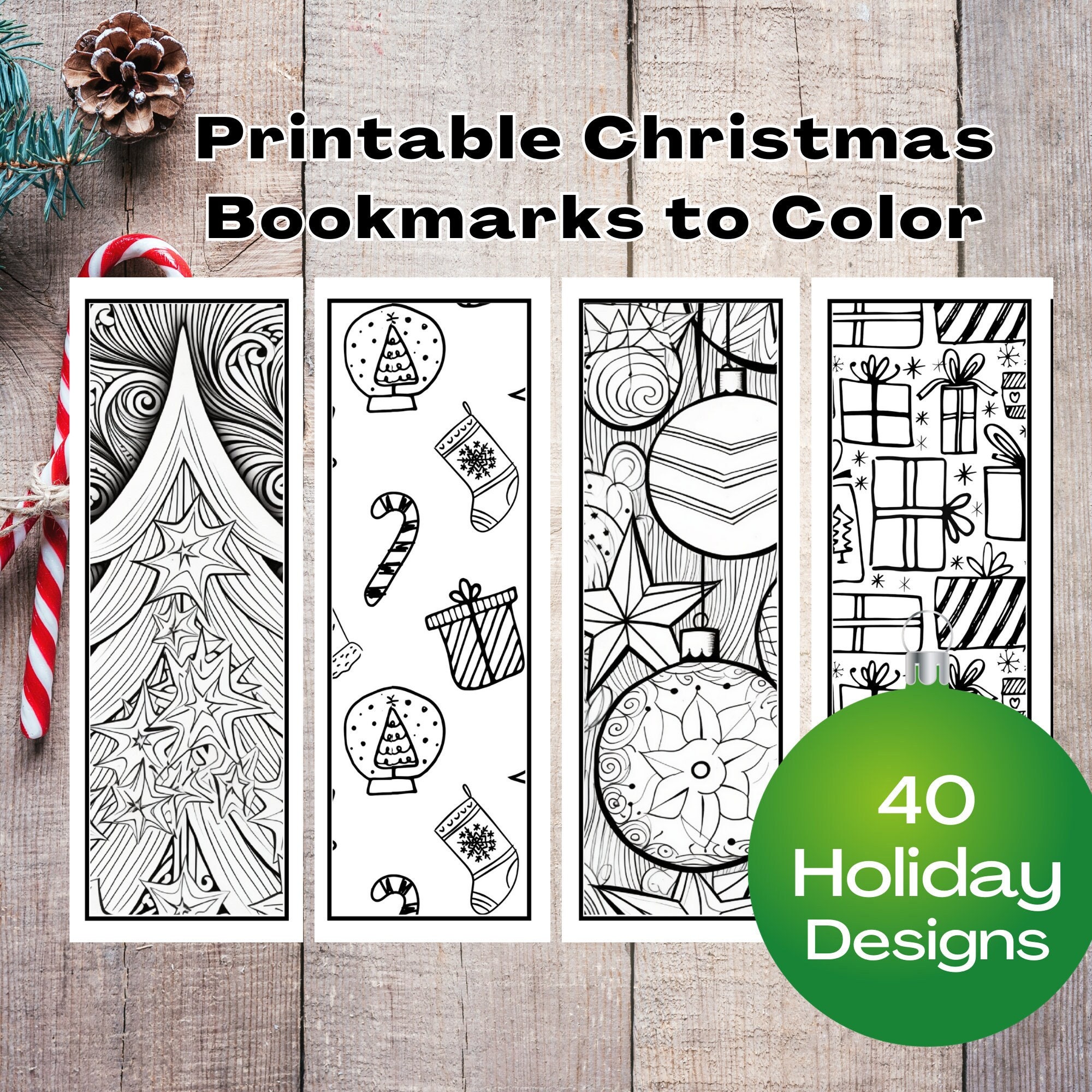 Printable Christmas Bookmarks to Color | 40 Holiday Designs | Gift for ...