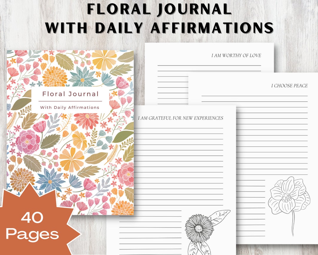 Printable Floral Journal Lined Daily Affirmations - Etsy