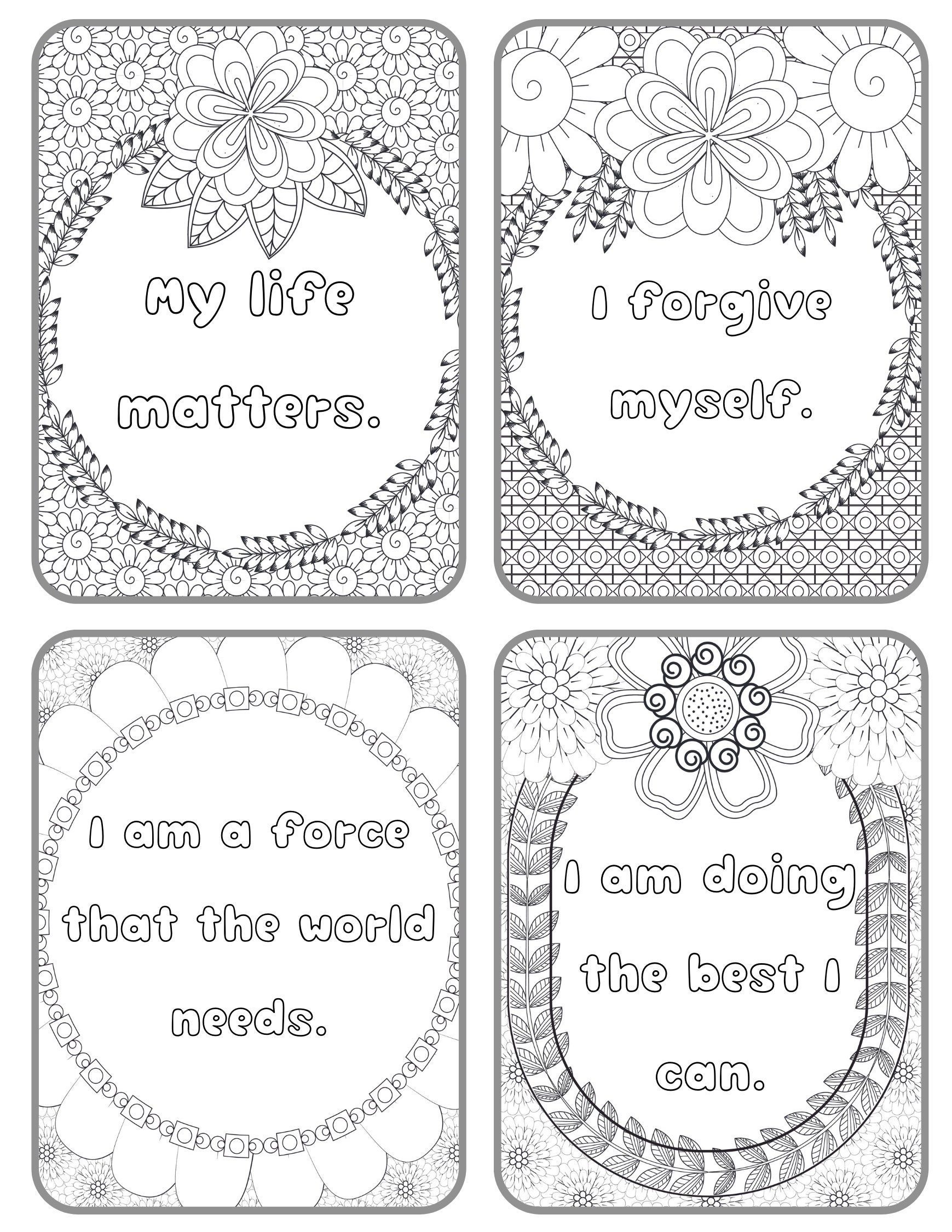 Printable Affirmation Cards Colorable Self Love Deck For Women Men