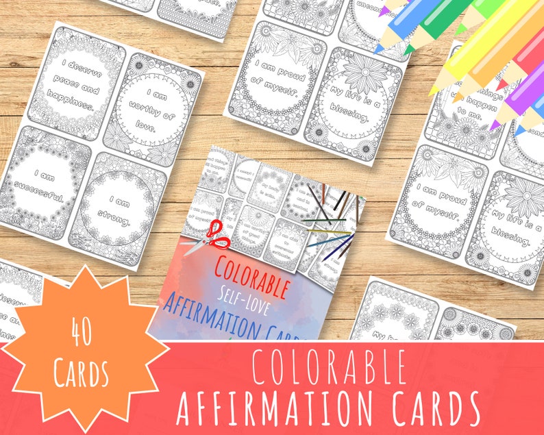 Printable Affirmation Cards Colorable Self Love Deck for - Etsy