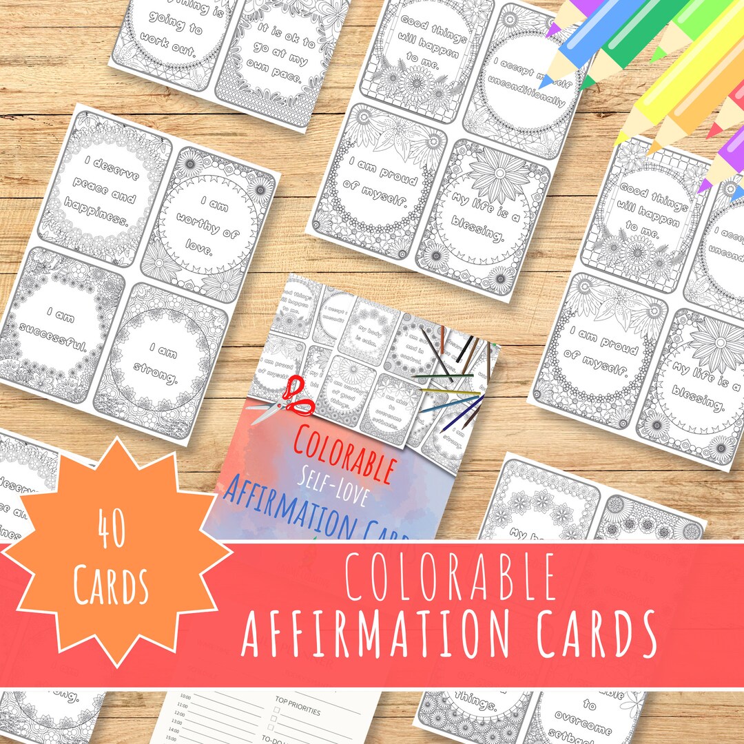 Printable Affirmation Cards | Colorable Self Love Deck for Women, Men ...