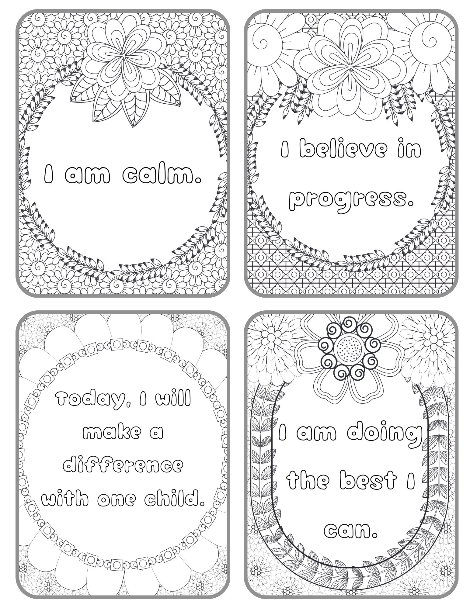 Affirmation Cards for Teachers Printable | Colorable Blessing Deck for ...