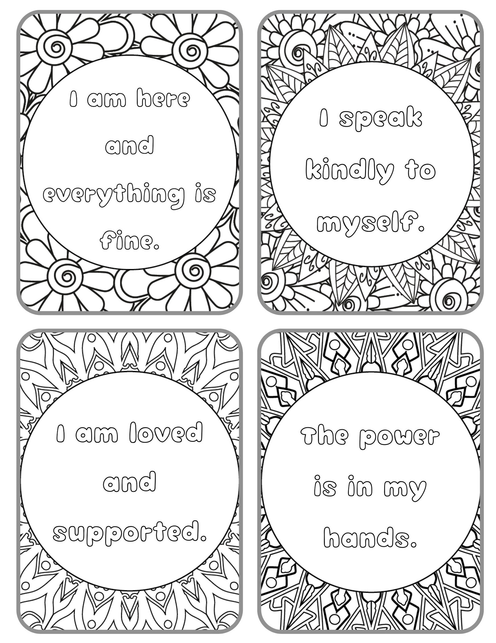 Colorable Affirmation Cards Printable | Mindfulness Gift for Practicing ...